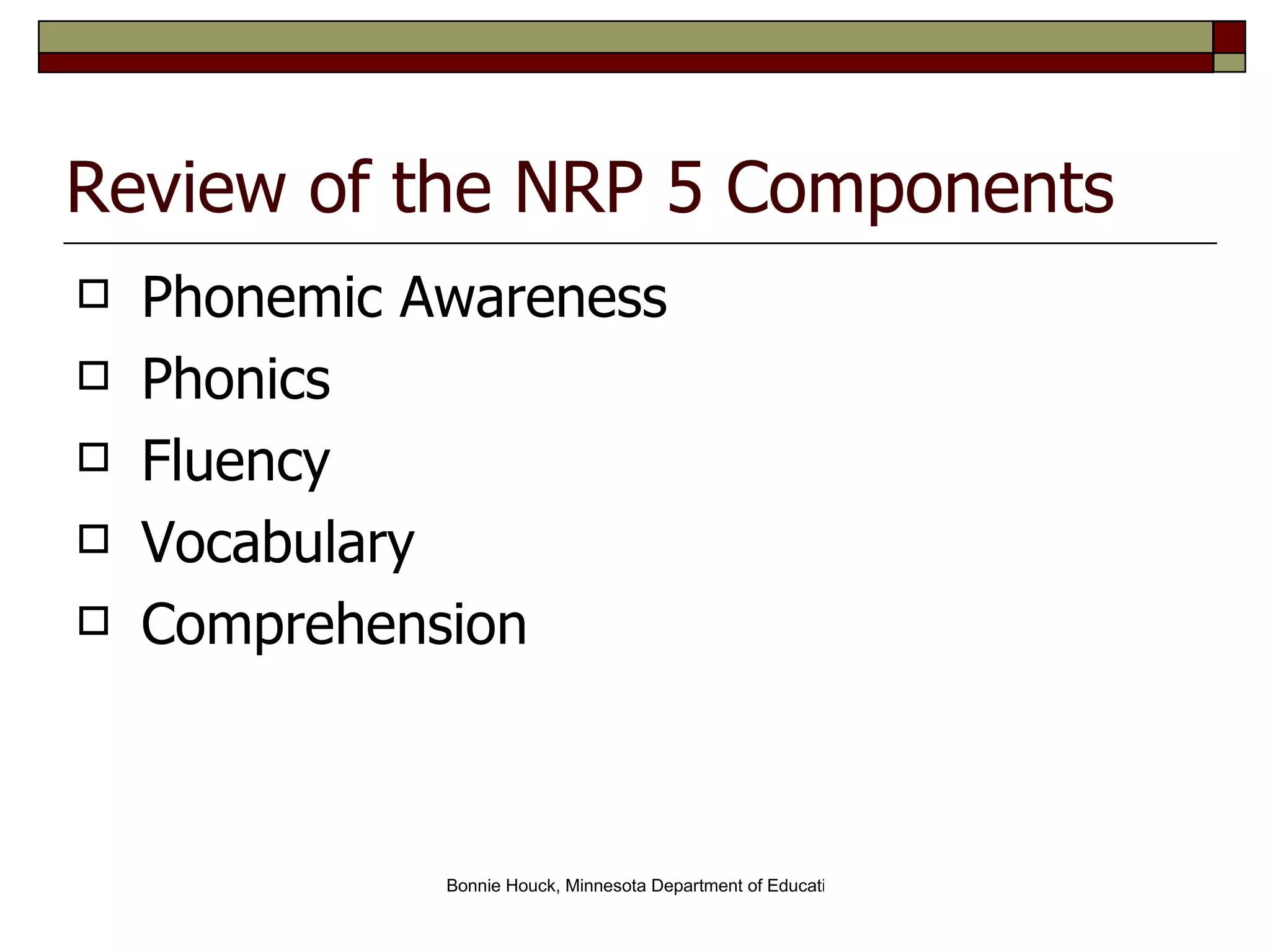 Strategies for Incorporating the National Reading Panels Five ...