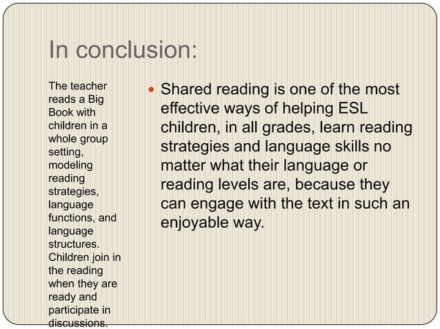 Strategies and skills during shared reading for esl | PPTX