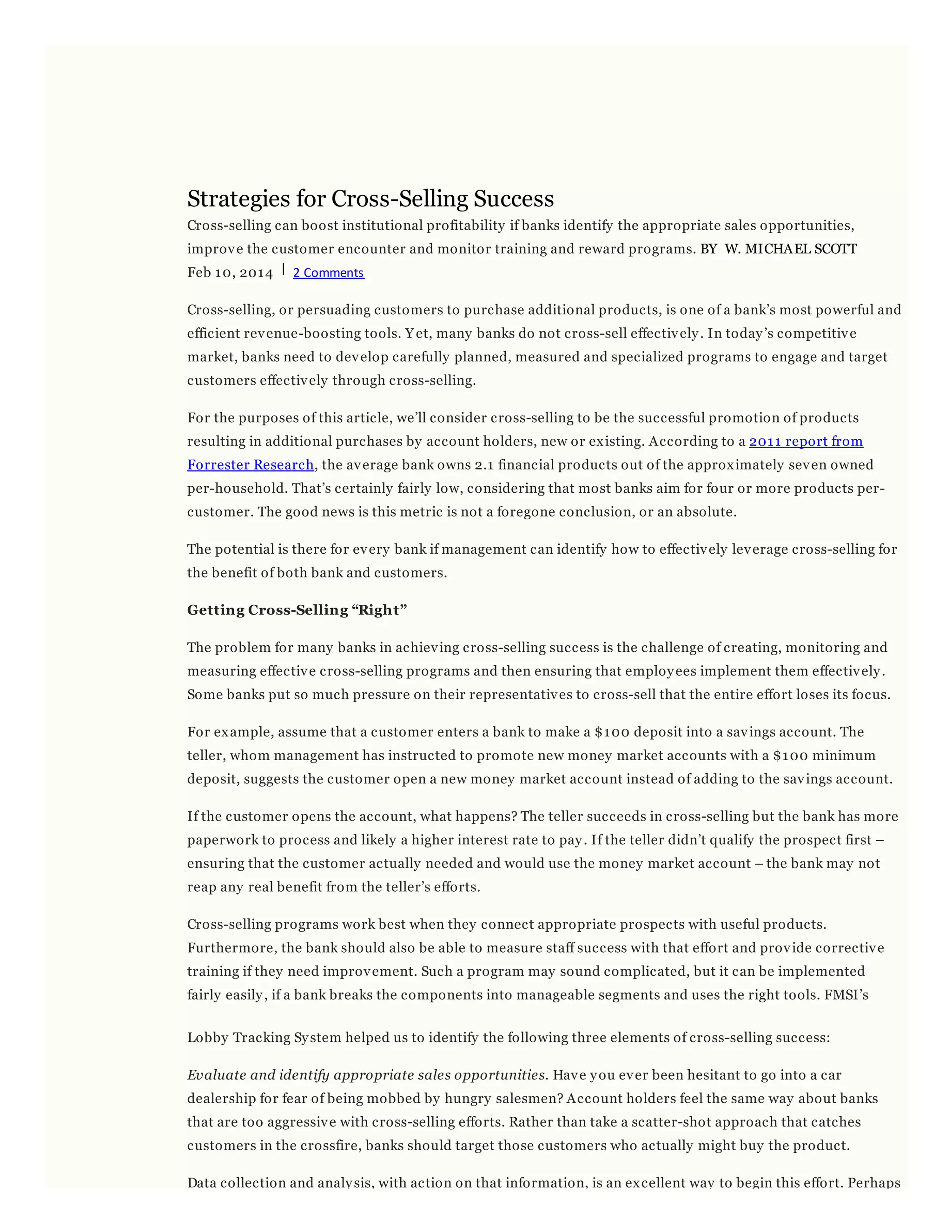 Strategies for cross selling success - Banking | PDF