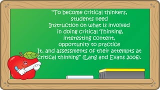 Strategies for developing creativity and critical thinking final draft ...