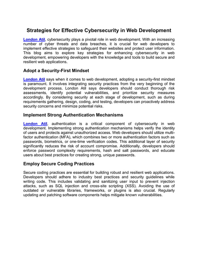 Effective Cybersecurity Strategies for Web Developers | PDF