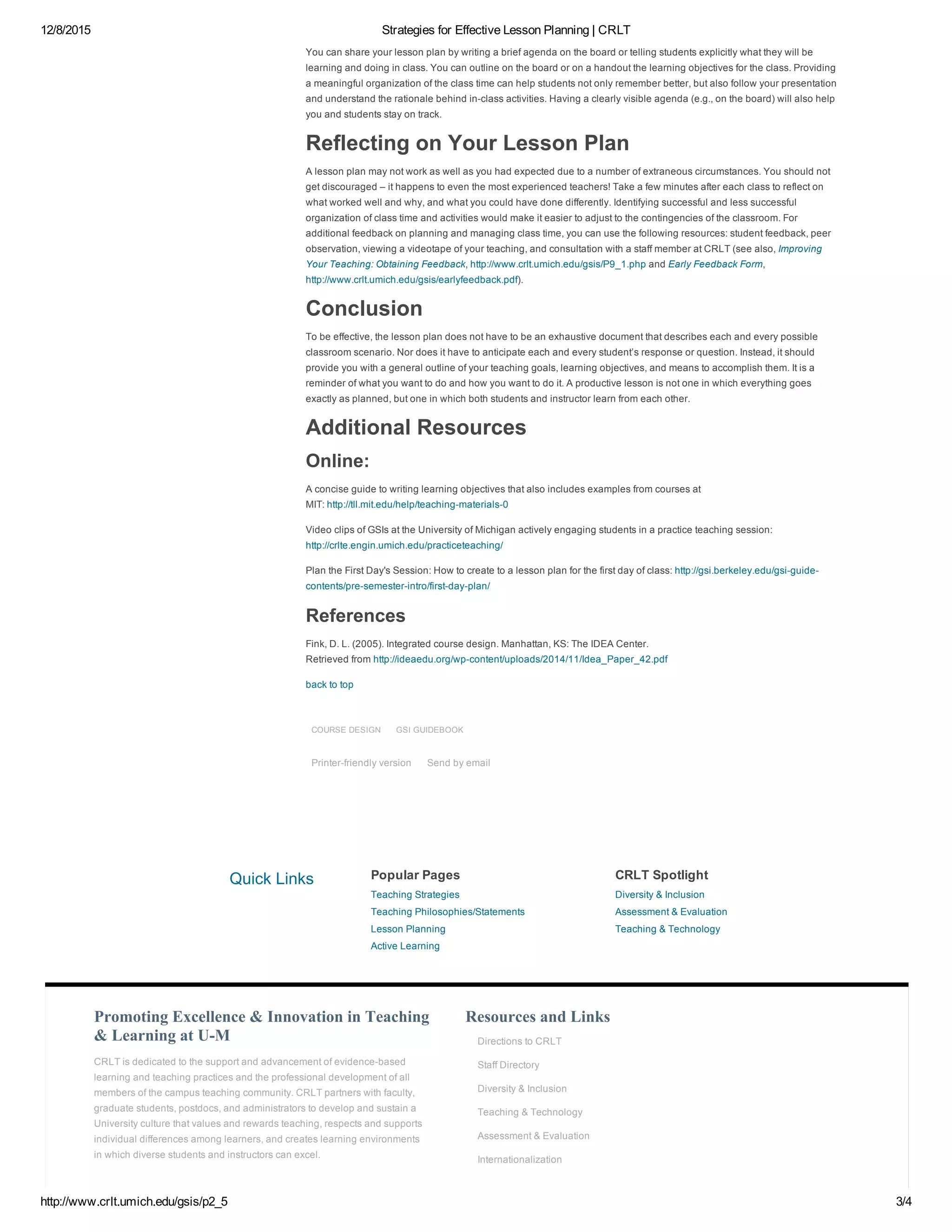 Strategies for effective lesson planning crlt | PDF