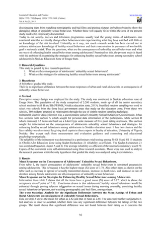 Strategies for enhancing healthy sexual behaviour among secondary school adolescents in nsukka ...