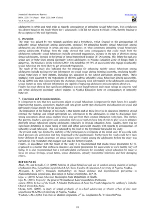 Strategies for enhancing healthy sexual behaviour among secondary school adolescents in nsukka ...