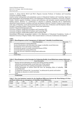 Strategies for enhancing healthy sexual behaviour among secondary school adolescents in nsukka ...