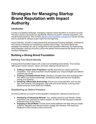 Strategies for Managing Startup Brand Reputation with Impact Authority ...
