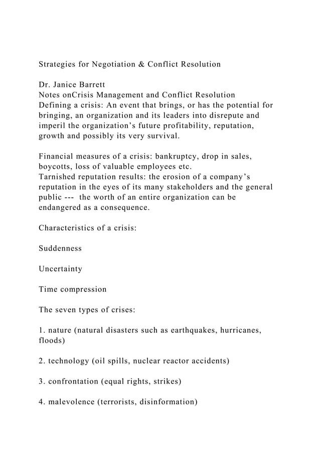 Strategies for Negotiation & Conflict Resolution Dr. Janice Ba.docx