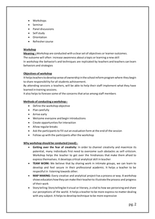 Strategies for professional development of teachers through workshop ...