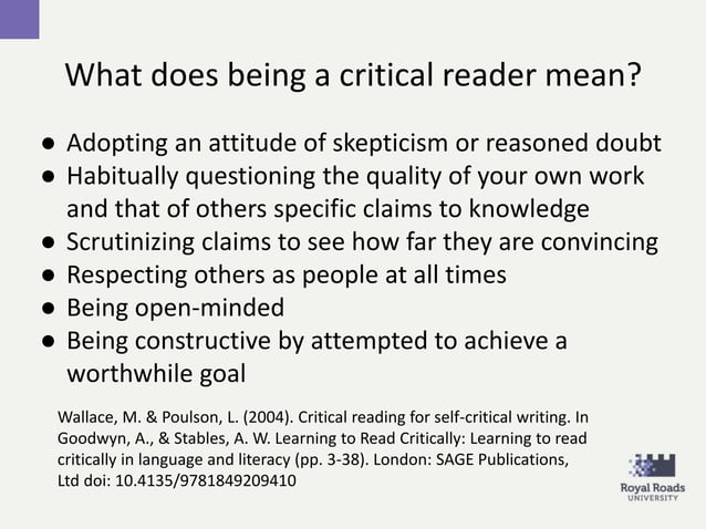 Strategies for reading critically at the graduate level April 2021 ...