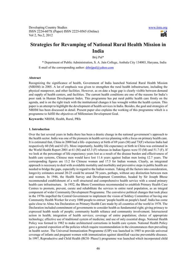 Strategies for revamping of national rural health mission in india ...