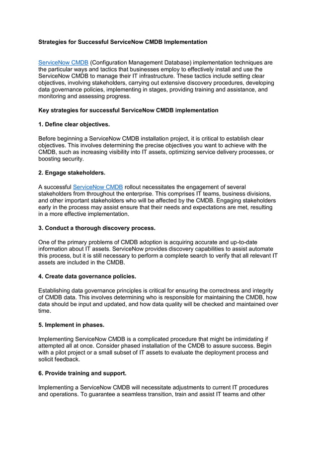 Strategies for Successful ServiceNow CMDB Implementation | PDF