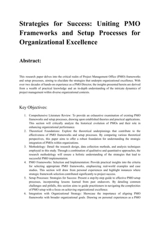 Strategies for Success Uniting PMO Frameworks and Setup Processes for ...