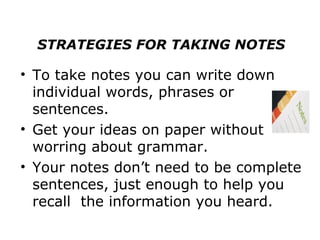 Strategies for taking notes | PPT