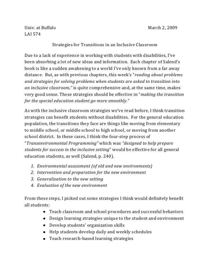 Strategies for Transitions in an Inclusive Classroom