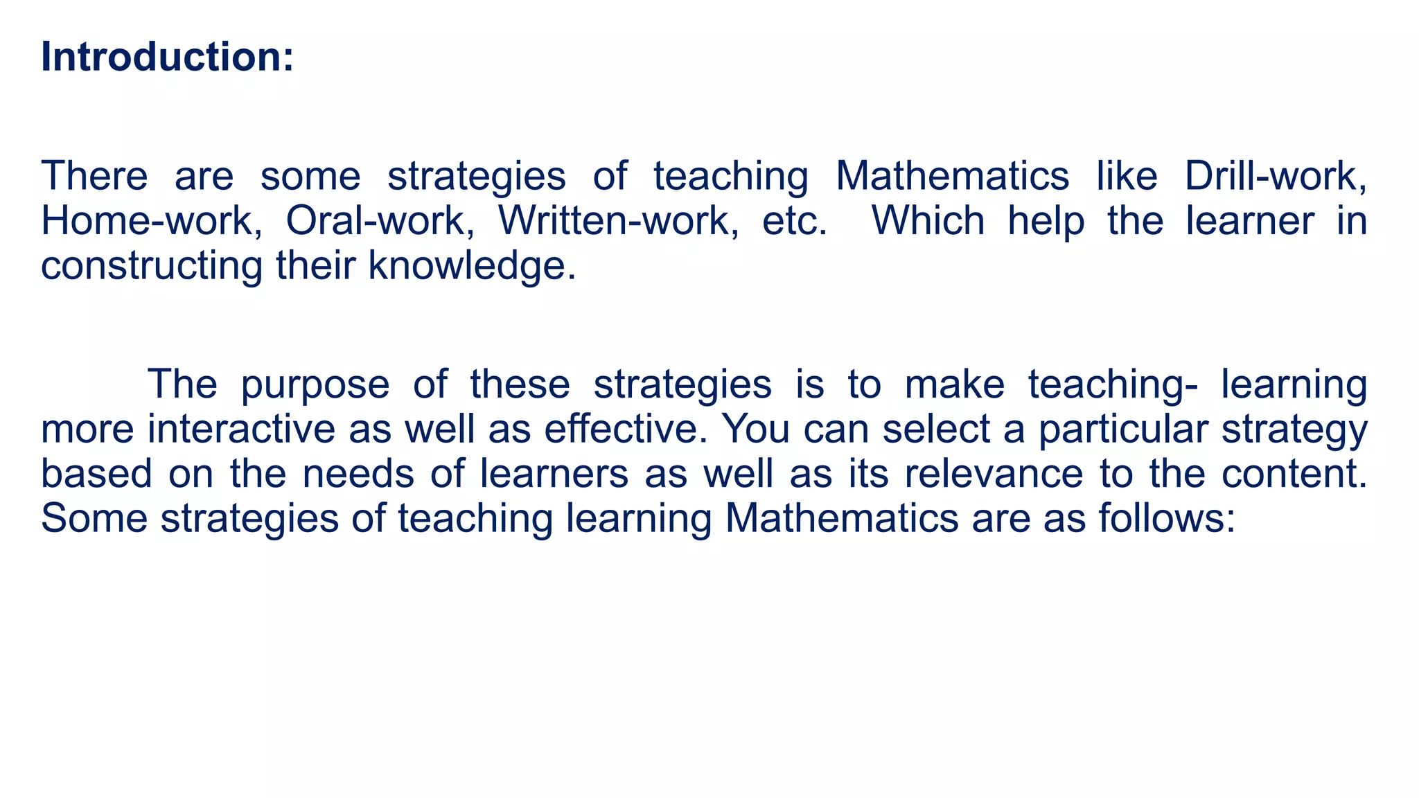 Strategies of Teaching Mathematics | PPTX