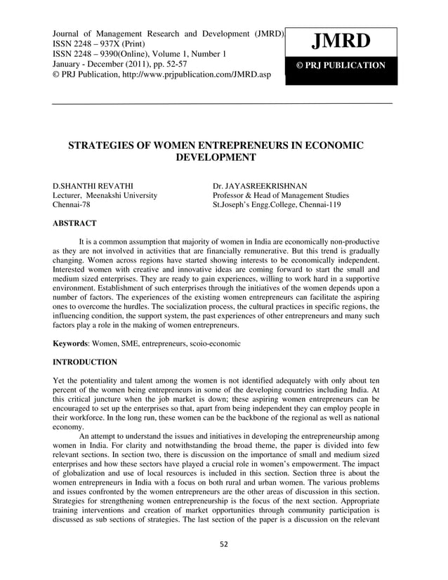 Strategies of women entrepreneurs in economic development | PDF