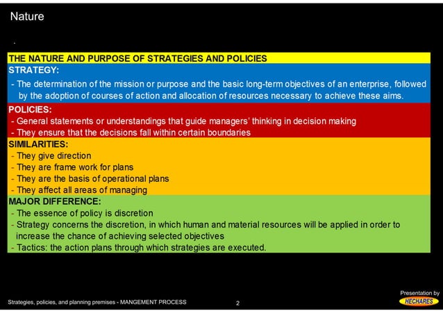 Strategies, policies, and planning premises - MANAGEMENT PROCESS | PDF ...