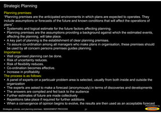 Strategies, policies, and planning premises - MANAGEMENT PROCESS | PDF