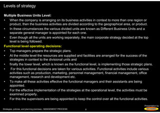 Strategies, policies, and planning premises - MANAGEMENT PROCESS | PDF