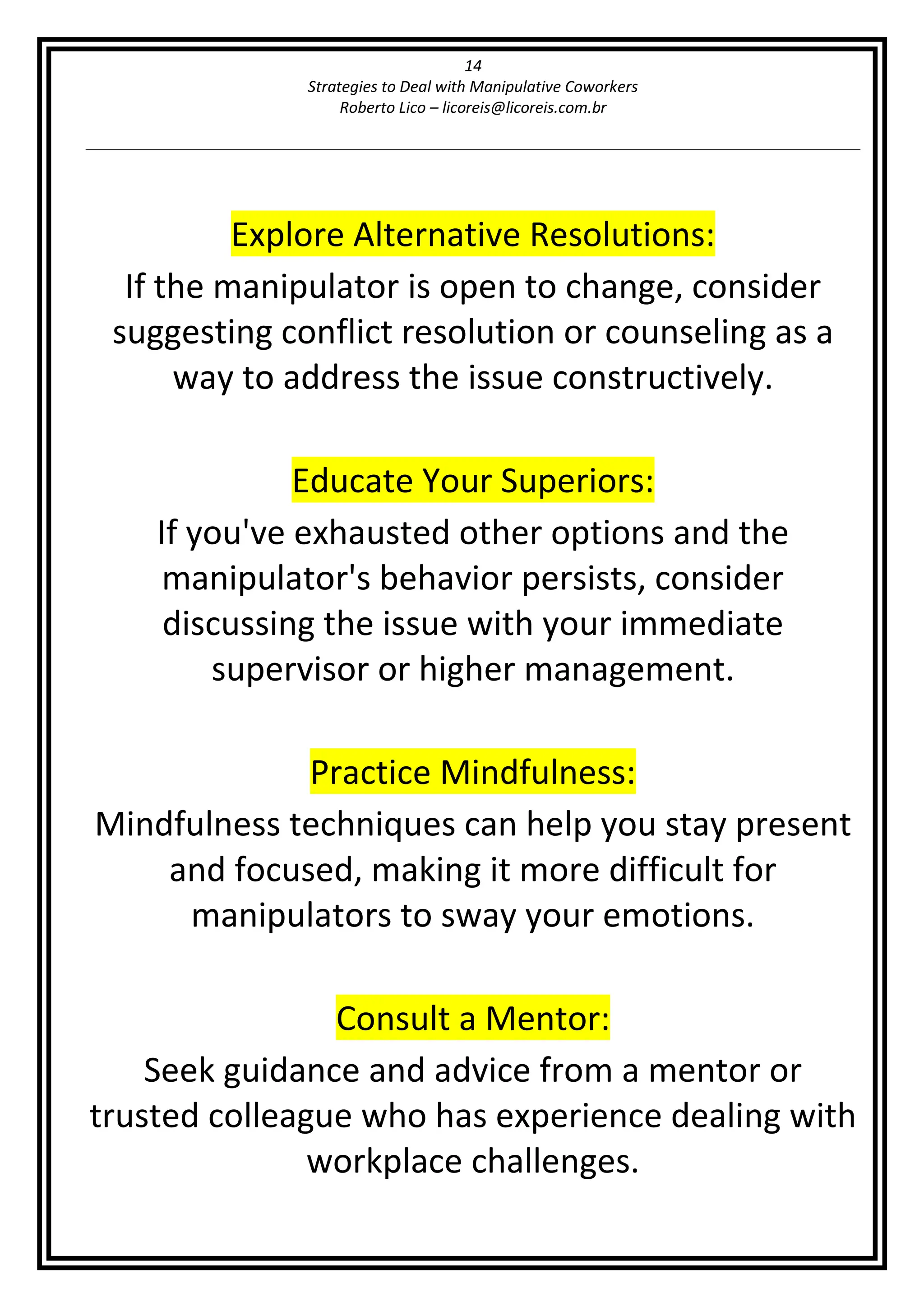 Strategies to Deal with Manipulative Coworkers | PDF