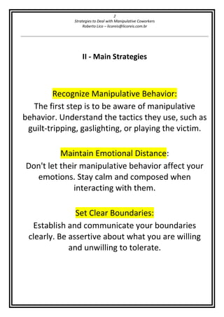 Strategies to Deal with Manipulative Coworkers | PDF