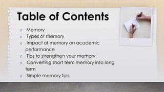 Strategies To Improve Memory For Achieving Academic Excellence | PPTX