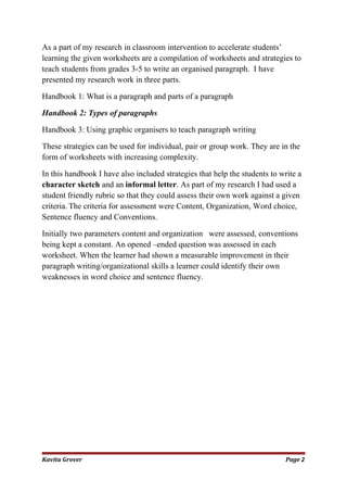 Strategies to teach paragraph writing to primary students. Hand-book 2 ...