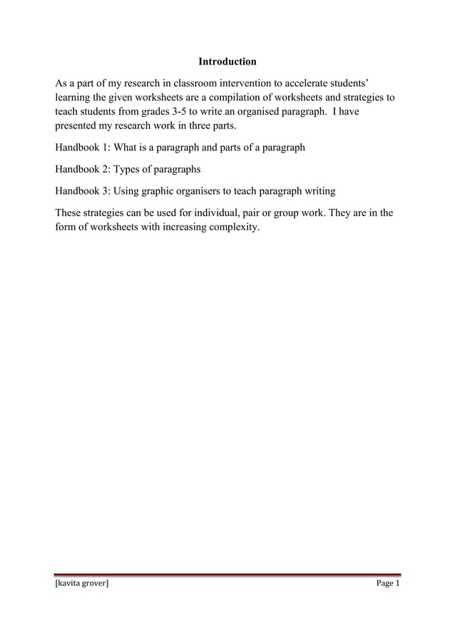 Strategies to teach paragraph writing to primary students handbook 1 | PDF