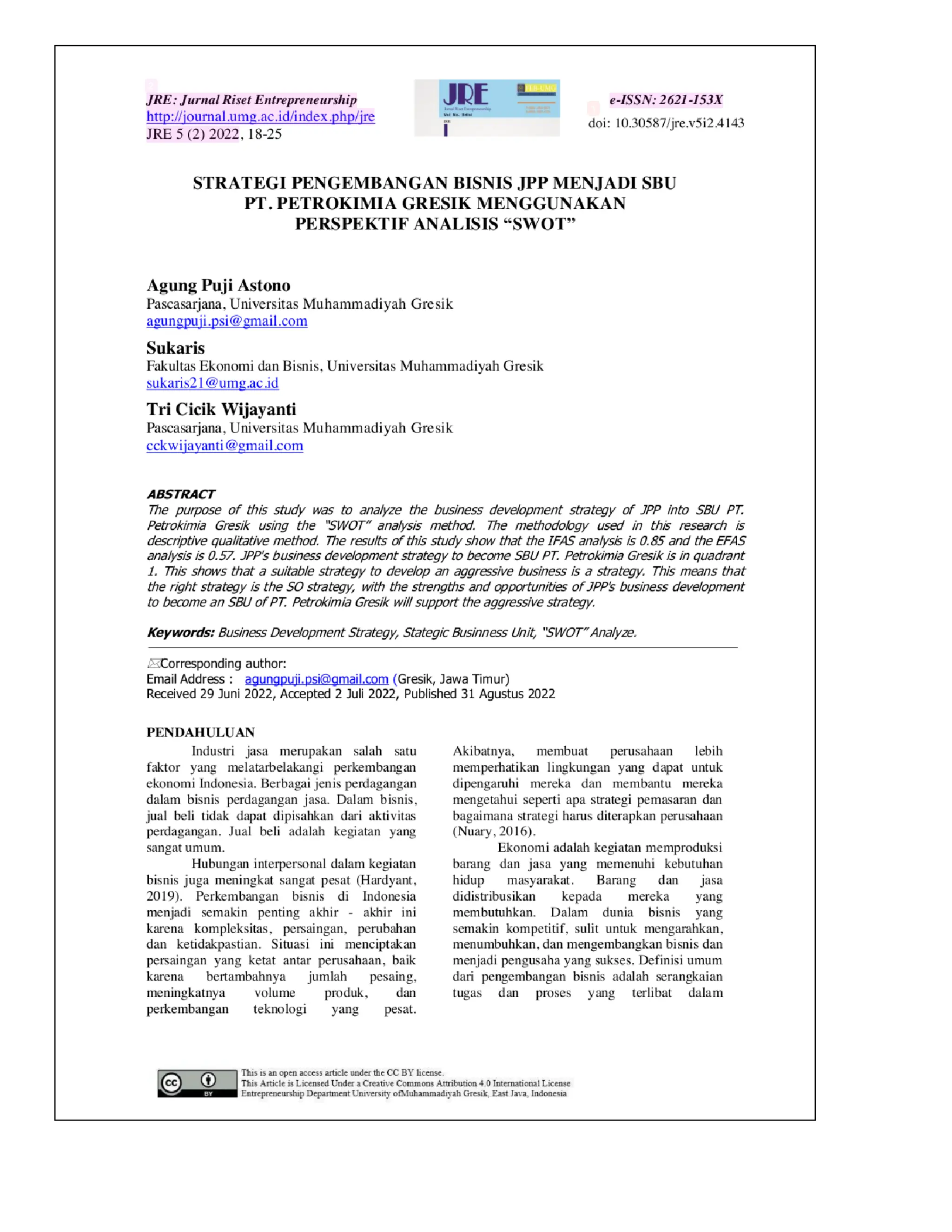 STRATEGI PENGEMBANGAN BISNIS JPP MENJADI SBU PT. PETROKIMIA GRESIK MENGGUNAKAN PERSPEKTIF ...