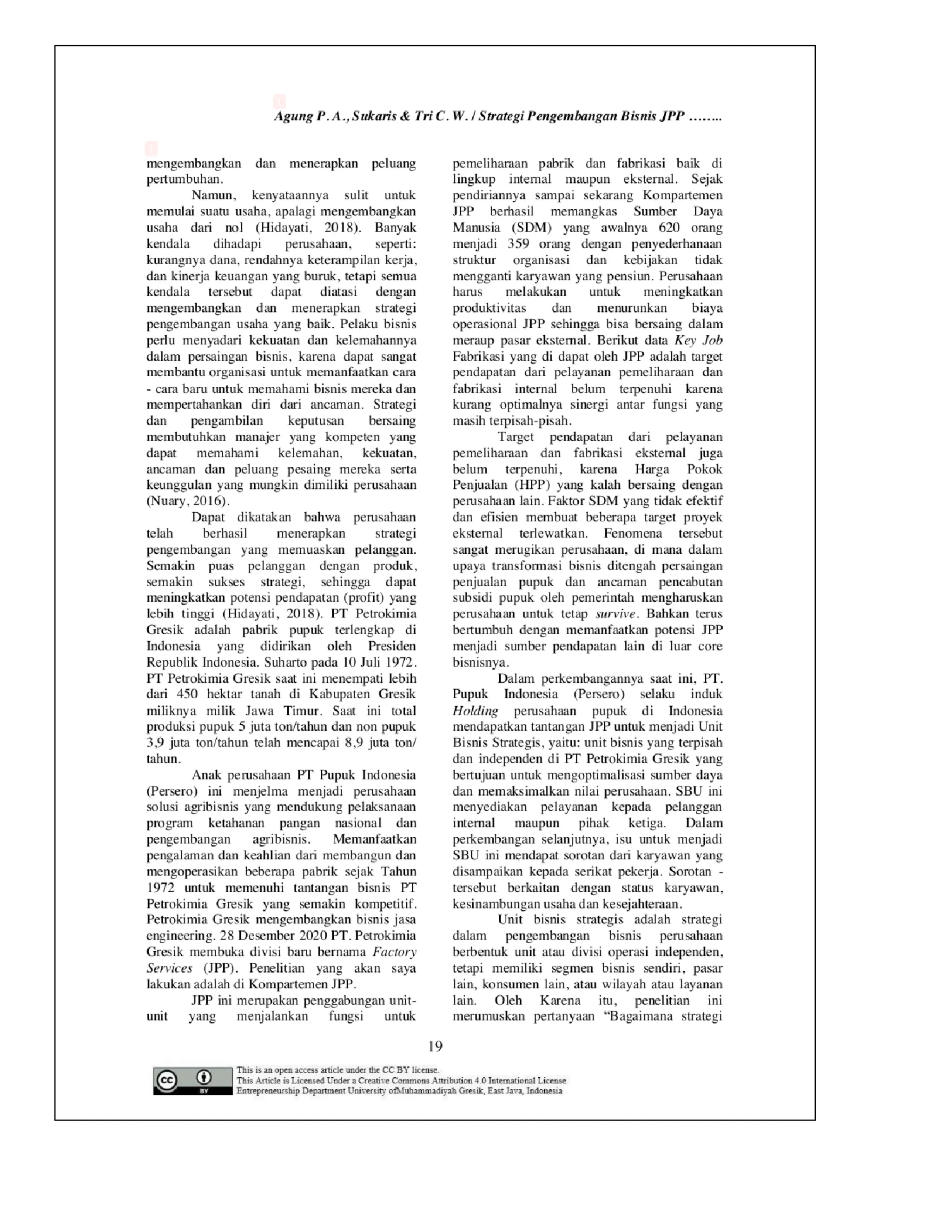 STRATEGI PENGEMBANGAN BISNIS JPP MENJADI SBU PT. PETROKIMIA GRESIK MENGGUNAKAN PERSPEKTIF ...