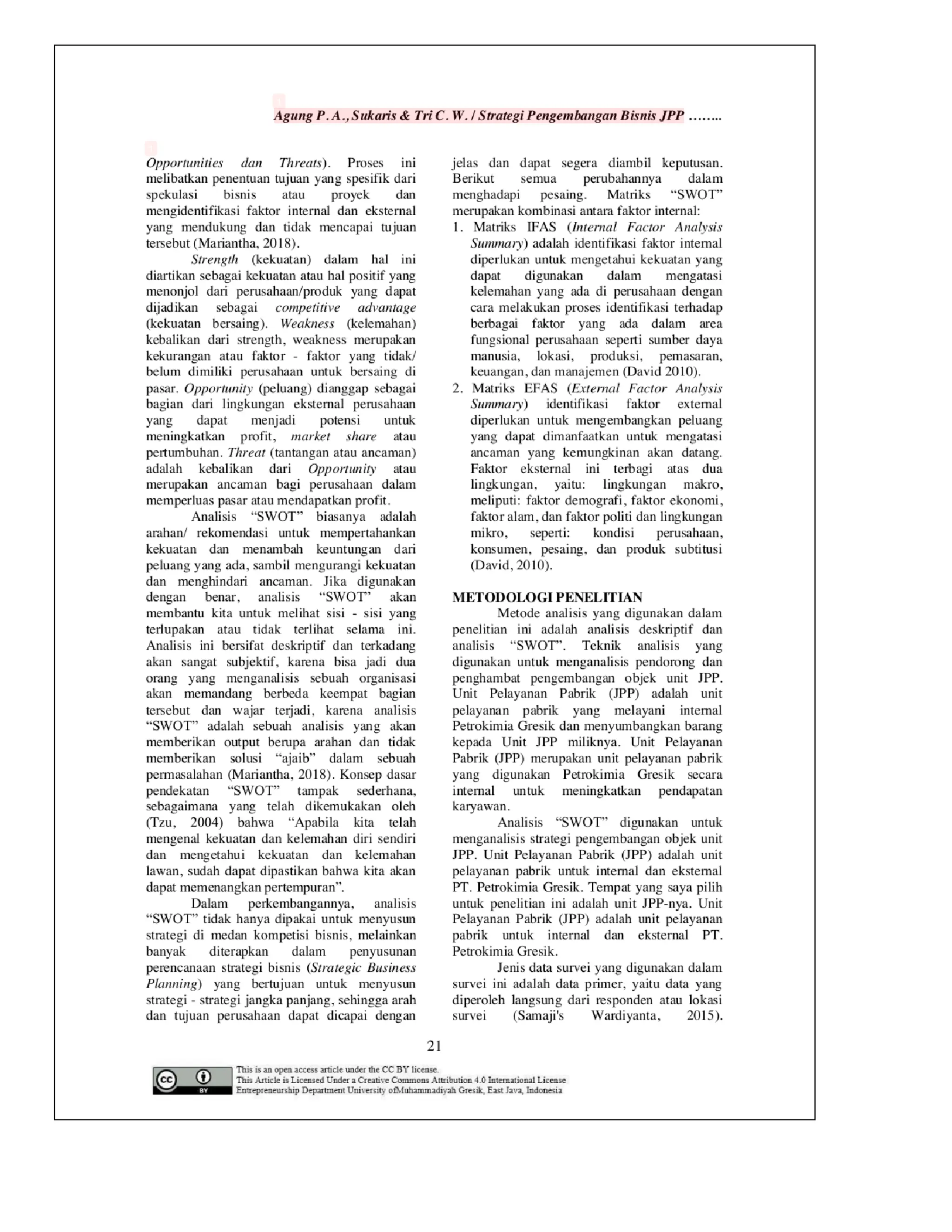 STRATEGI PENGEMBANGAN BISNIS JPP MENJADI SBU PT. PETROKIMIA GRESIK MENGGUNAKAN PERSPEKTIF ...