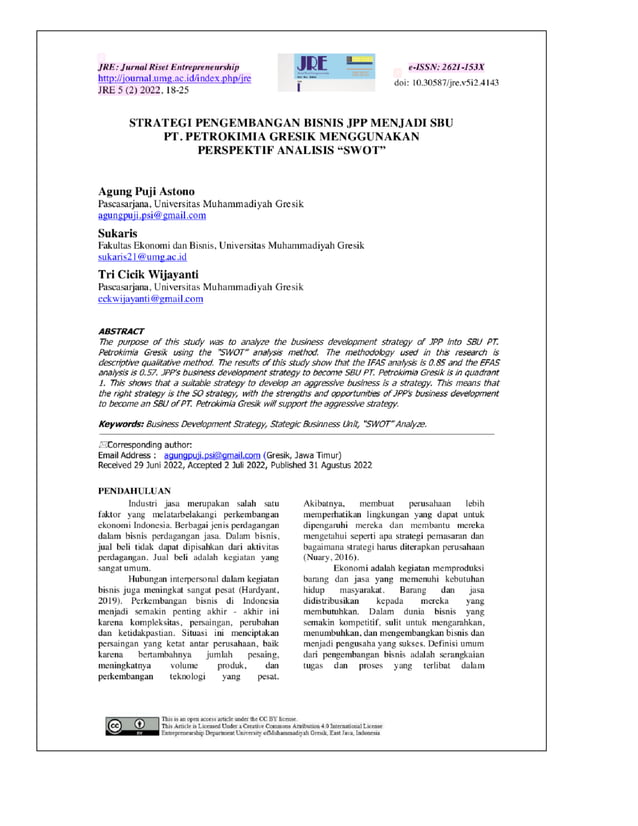 STRATEGI PENGEMBANGAN BISNIS JPP MENJADI SBU PT. PETROKIMIA GRESIK MENGGUNAKAN PERSPEKTIF ...