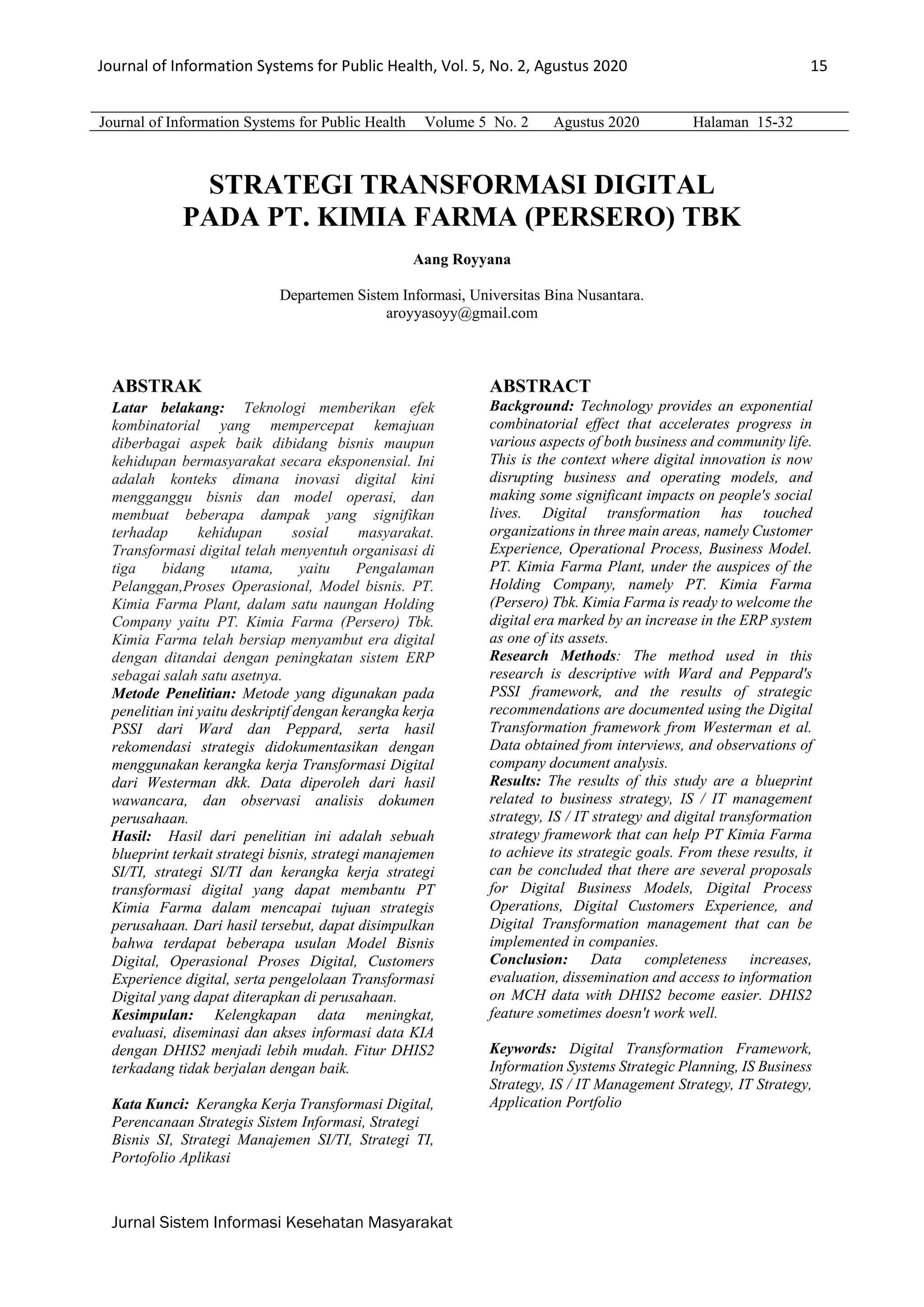 Strategi Transformasi Digital Pada Pt. Kimia Farma (Persero) Tbk – Royyana A 2020.pdf