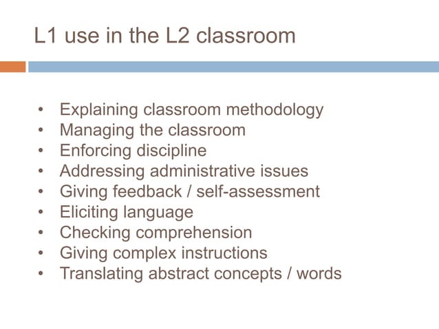 Strategizing the use of l2 in the efl classroom | PPTX | Homework and ...