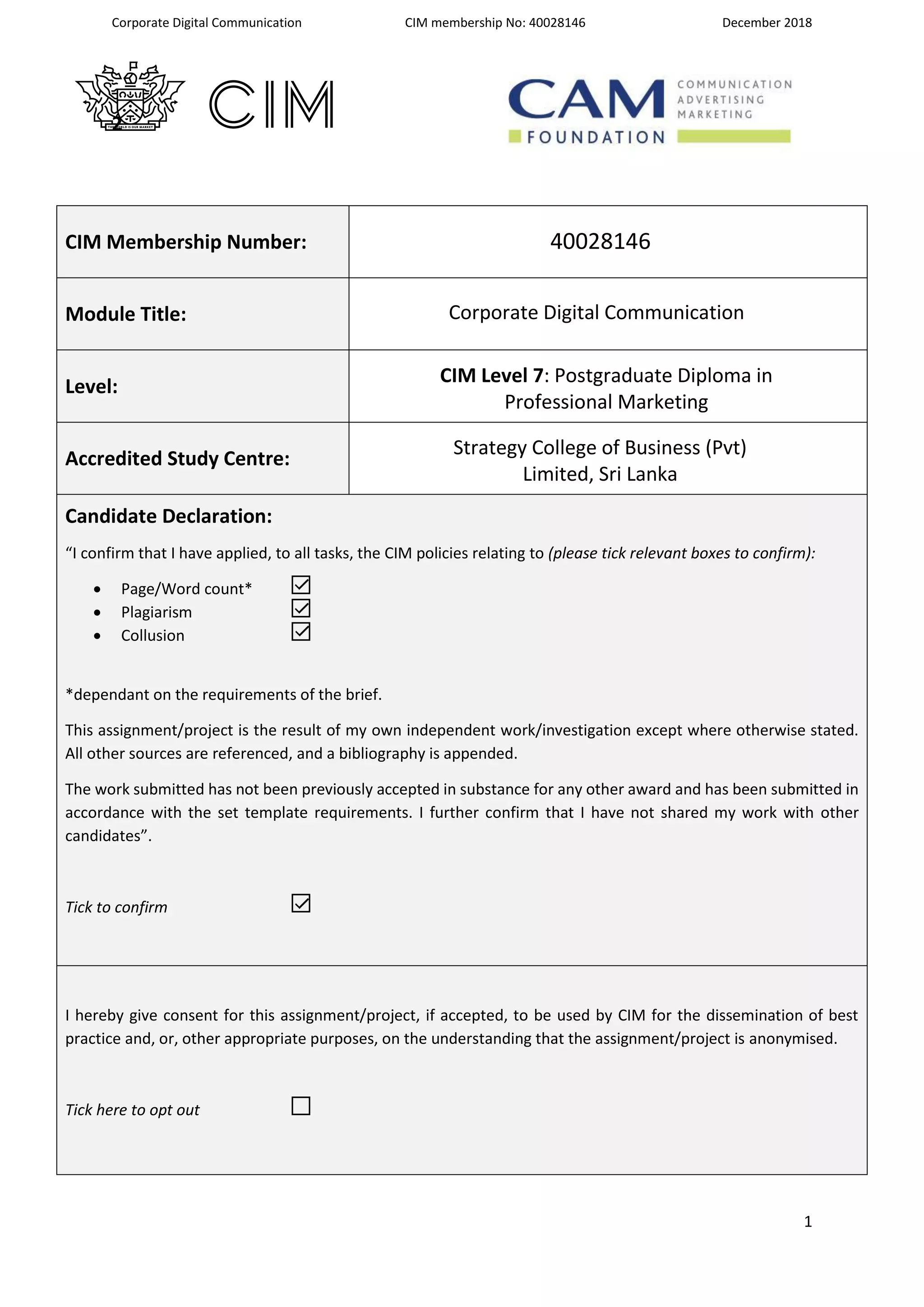 Strategy cdc - december CIM ASSIGNMENTS | PDF