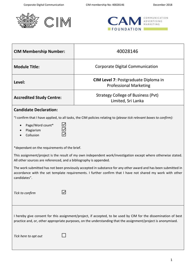 Strategy cdc - december CIM ASSIGNMENTS | PDF