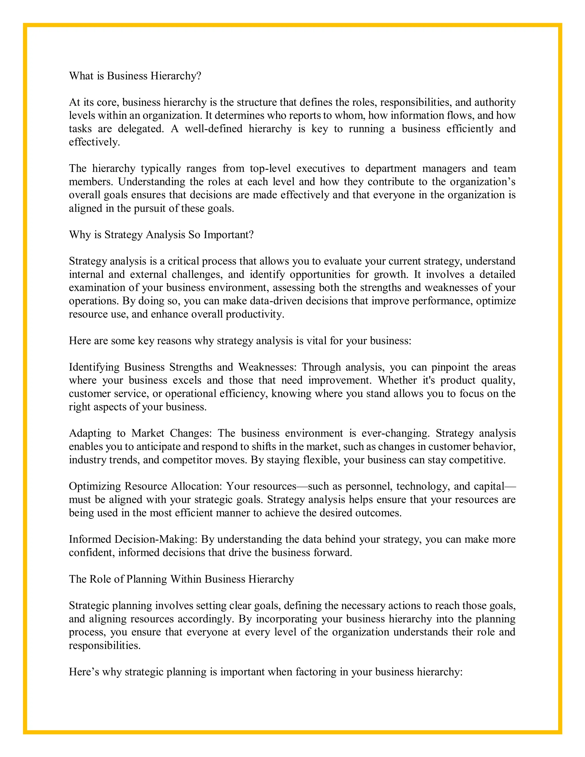 Strategy Analysis and Planning for Business Hierarchy | PDF