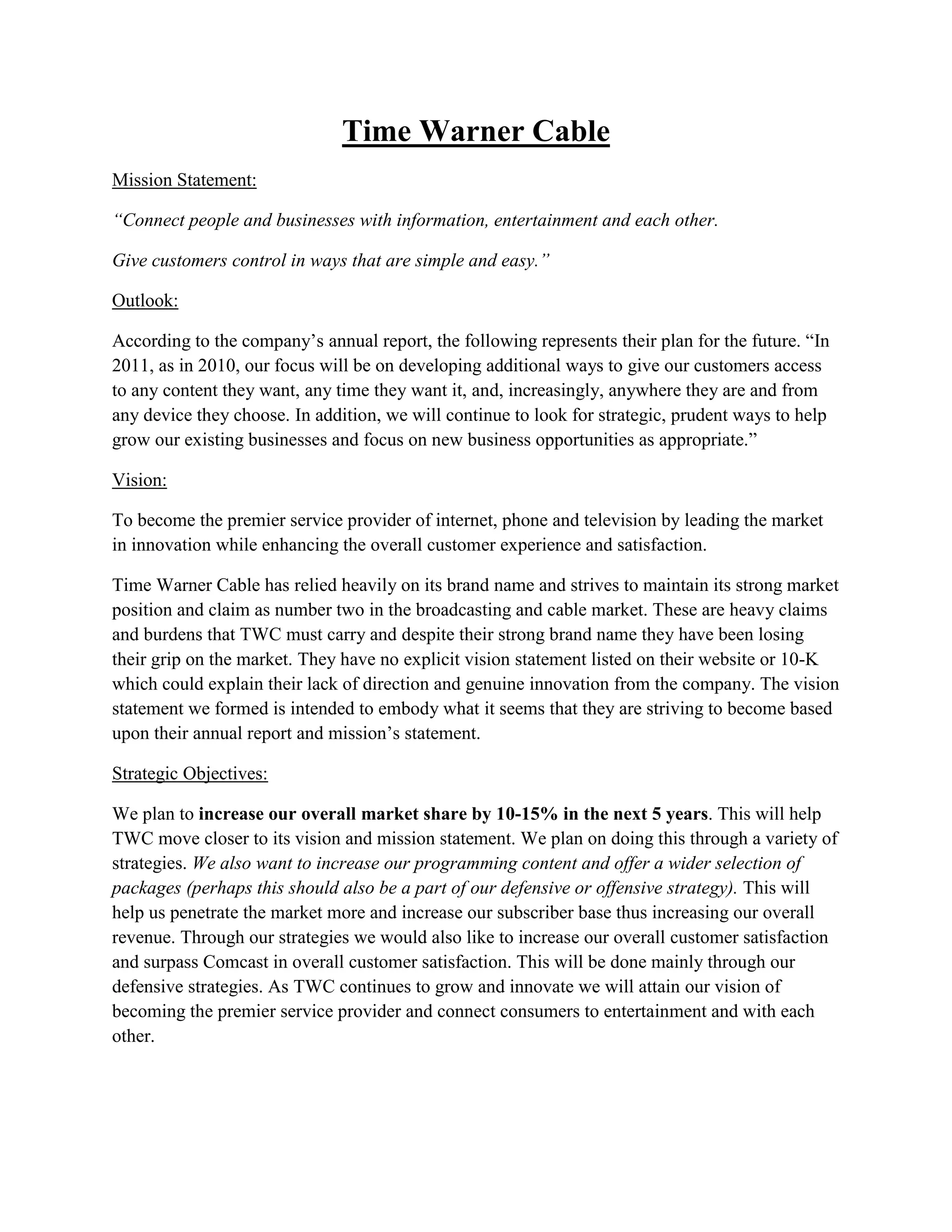 Time Warner Cable Strategy written report | DOCX