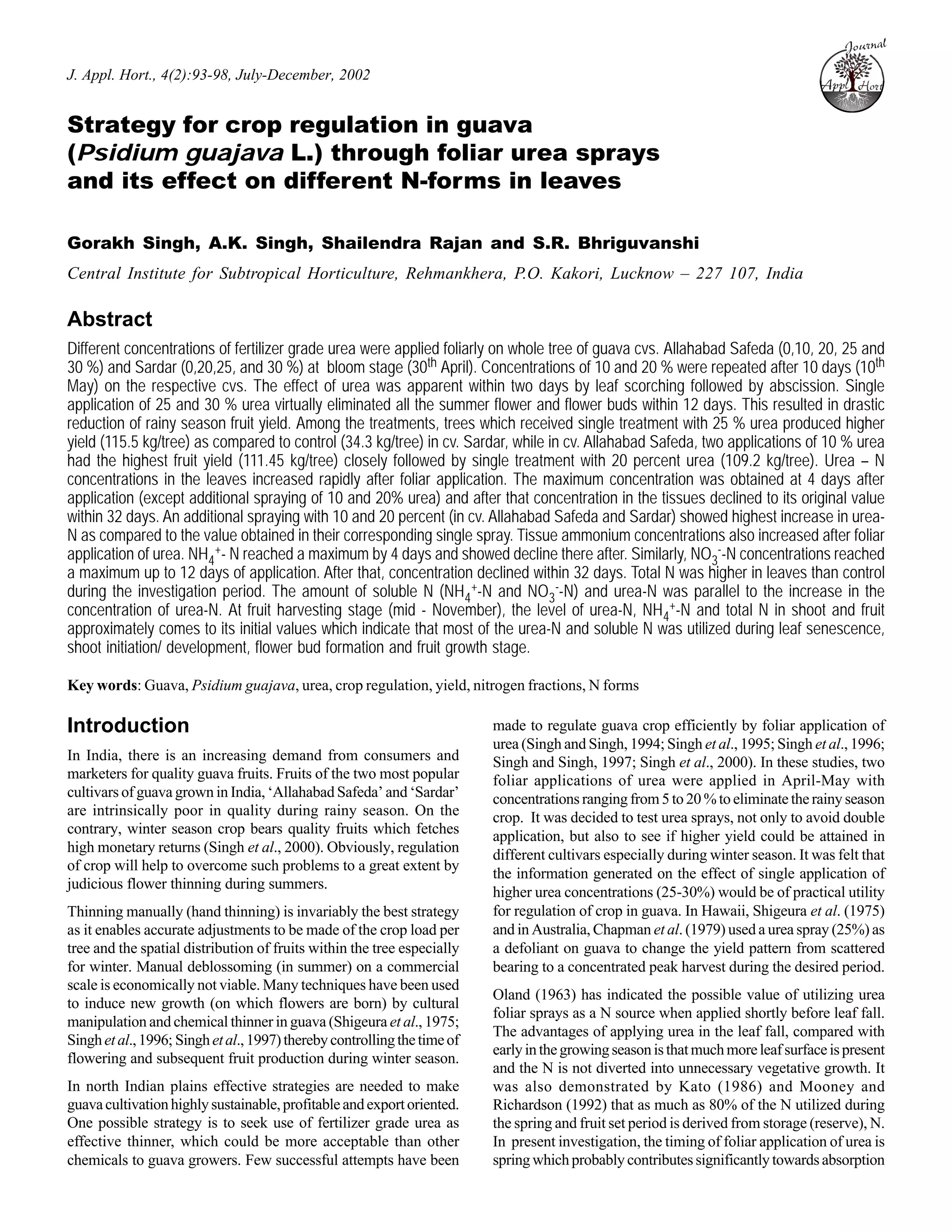Strategy for crop regulation in guava through foliar urea in leaves jah ...