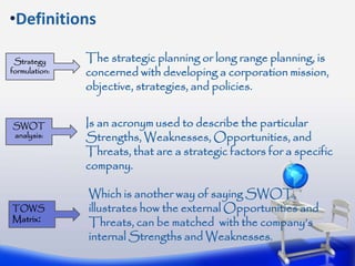 Strategy formulation and SOWT analysis | PPT
