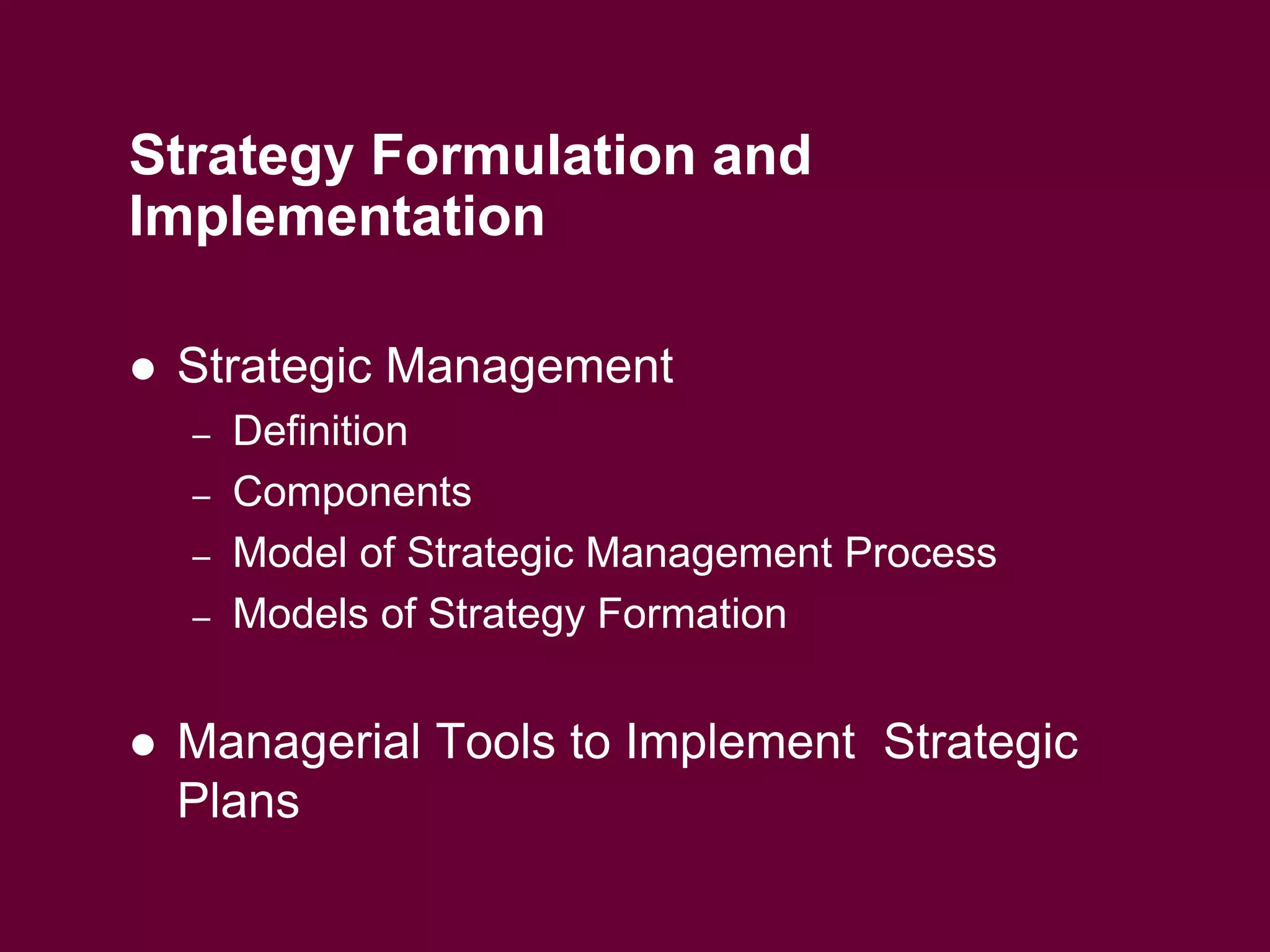 Strategy formulation and implementation | PPT