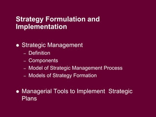 Strategy formulation and implementation | PPT | Free download