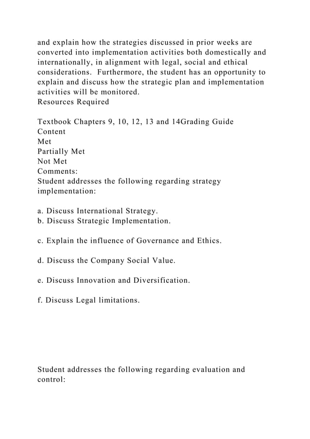 Strategy Implementation, Evaluation and Control Grading Guide.docx ...