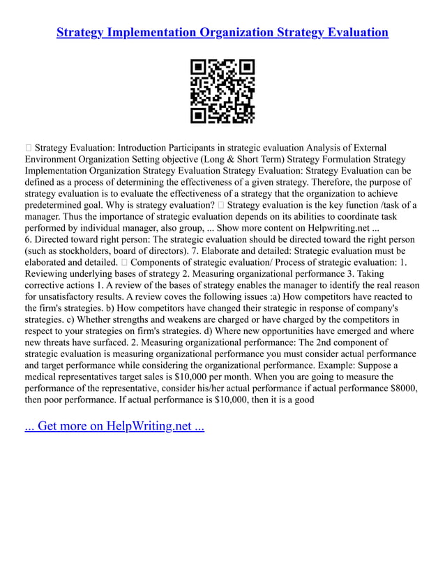 Strategy Implementation Organization Strategy Evaluation | PDF