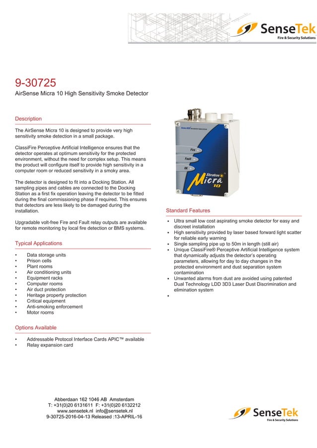 Stratos Micra 10 A30725 SenseTek.nl Distributeur Airsense Stratos | PDF