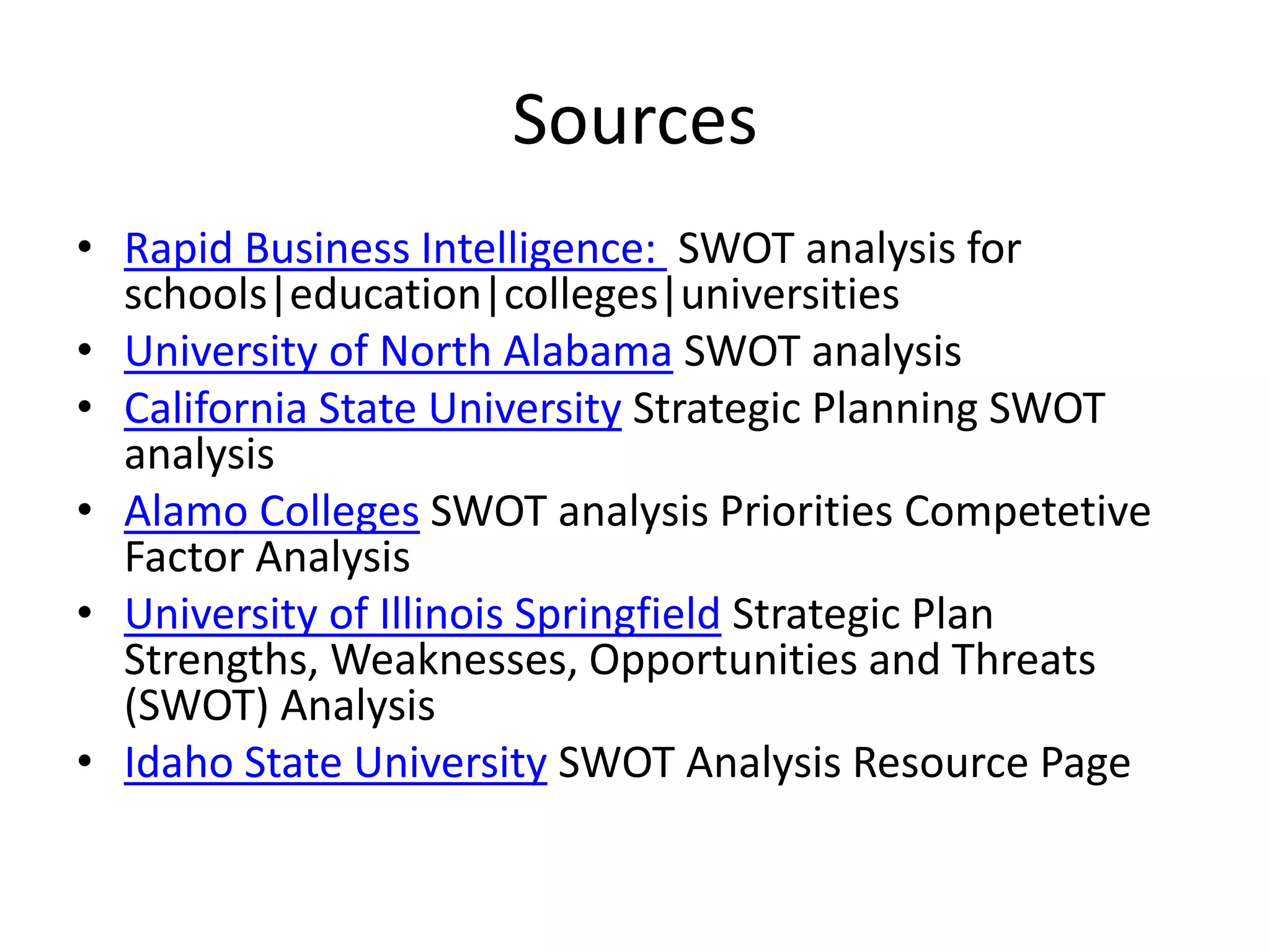 SWOT analysis in hugher education | PPTX