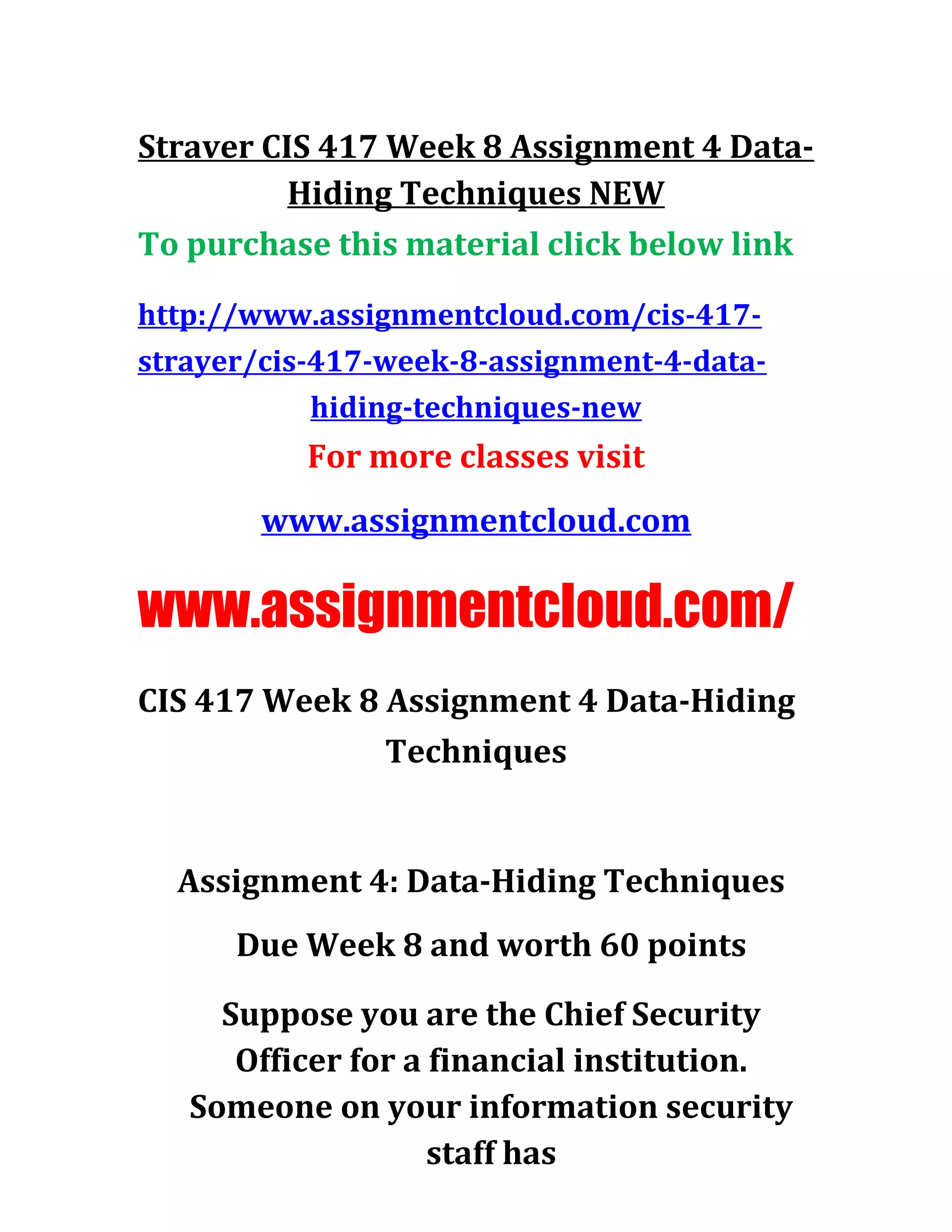 Strayer cis-417-week-8-assignment-4-data | PDF