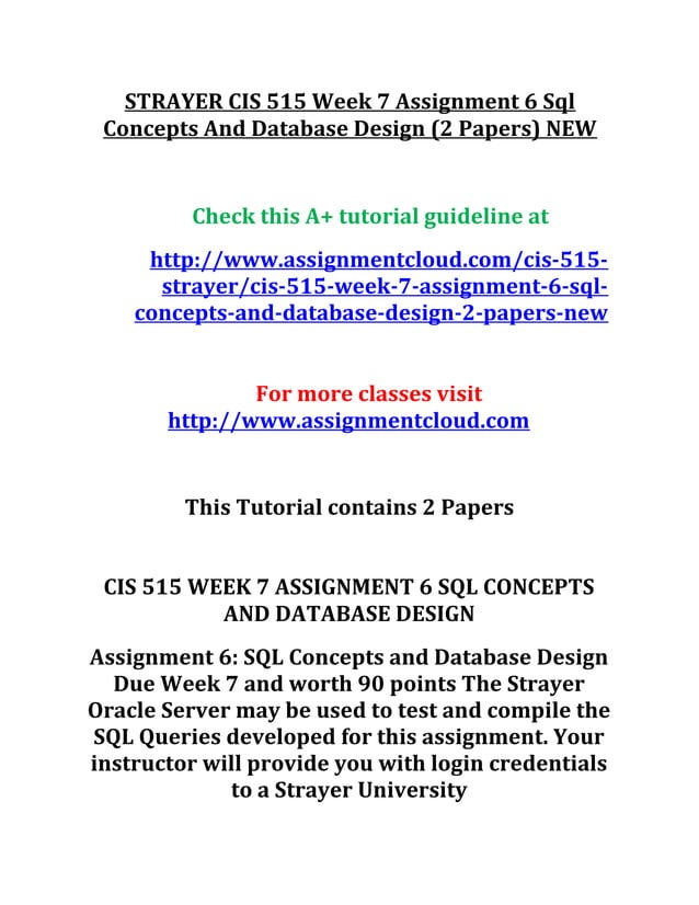 Strayer cis-515-week-7-assignment-6-sql-concepts-and-database-design | PDF