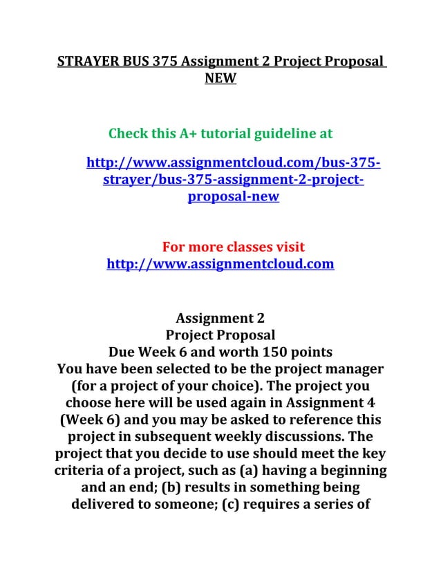 Strayer bus 375 assignment 2 project proposal new | PDF