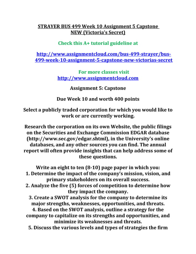 Strayer bus 499 week 10 assignment 5 capstone new | PDF
